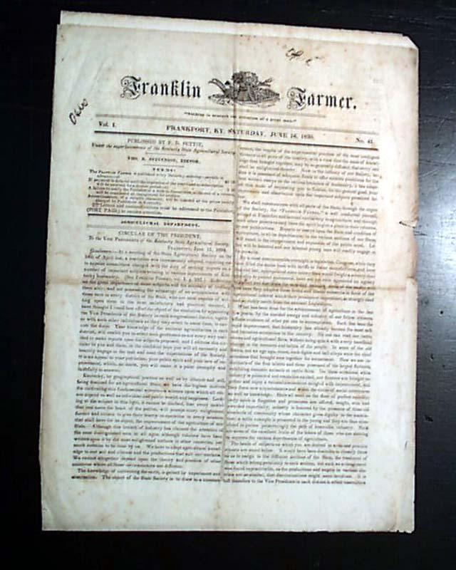 Kentucky newspaper from 1838... - RareNewspapers.com