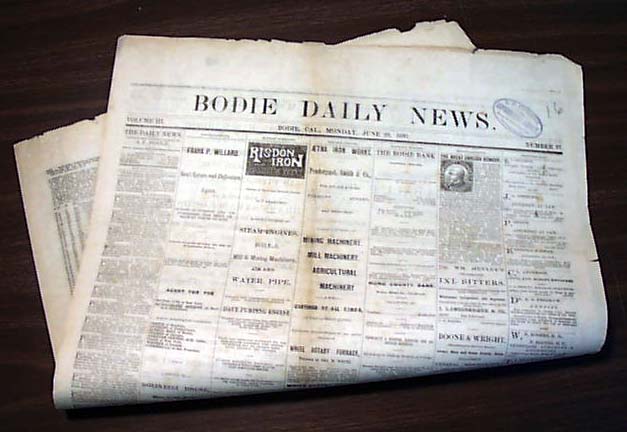 1880 Old West Newspaper From BODIE CA... - RareNewspapers.com