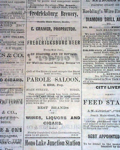 1880 Old West Newspaper From BODIE CA... - RareNewspapers.com