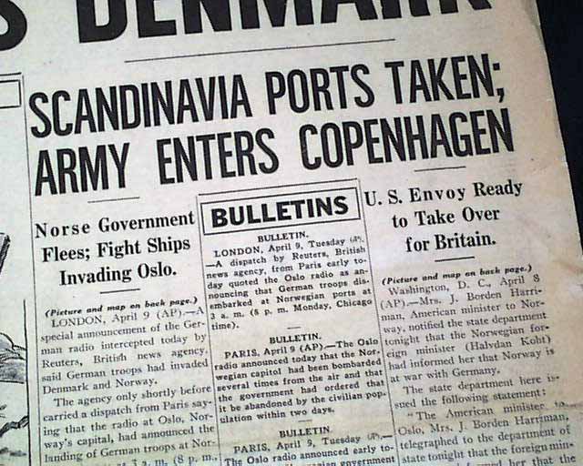 Germany invades Denmark... - RareNewspapers.com