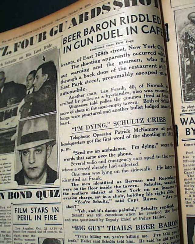 Terrific report on the death of gangster "Dutch Schultz ...