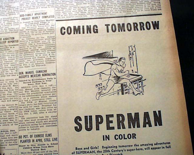 Promoting the release of the first color Superman comic strip ...