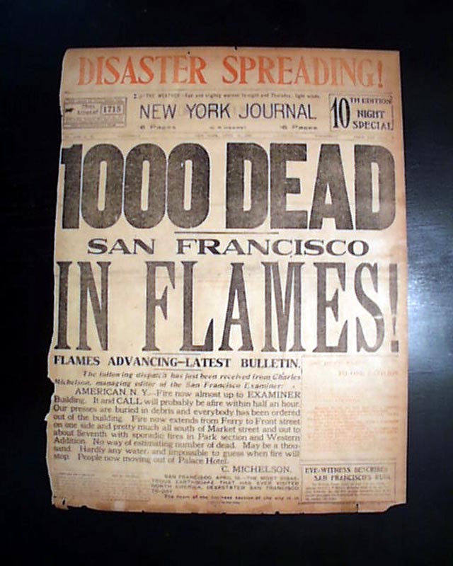 Talk about a "screaming" headline on the 1906 San Francisco earthquake ...