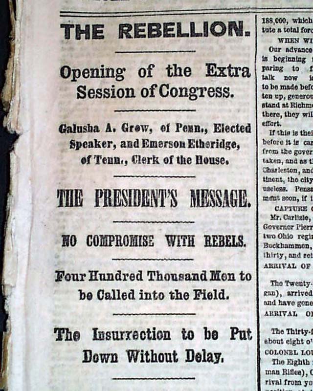 No compromise with Rebels... Significant Lincoln message ...