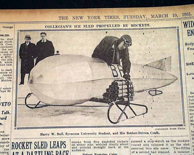 1931 rocket sled test w/ photo..... - RareNewspapers.com