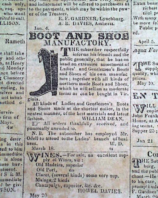 1830 Lynchburg Virginia Newspaper with Slave Ads - RareNewspapers.com
