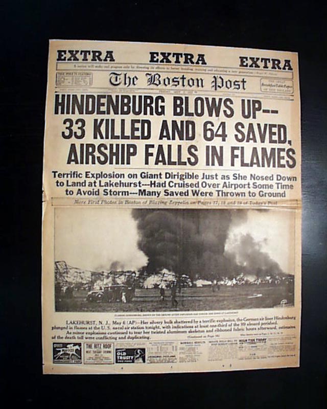 Very dramatic front page on the Hindenburg disaster... - RareNewspapers.com