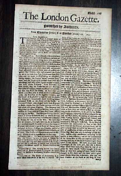 Early RARE 1690 Newspaper GAZETTE With Folder - LONDON GAZETTE - 314 ...