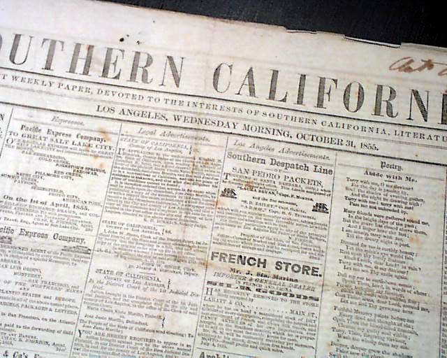 The earliest Los Angeles newspaper we have offered... - RareNewspapers.com