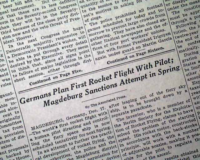 1st manned flight of a rocket ?...... - RareNewspapers.com