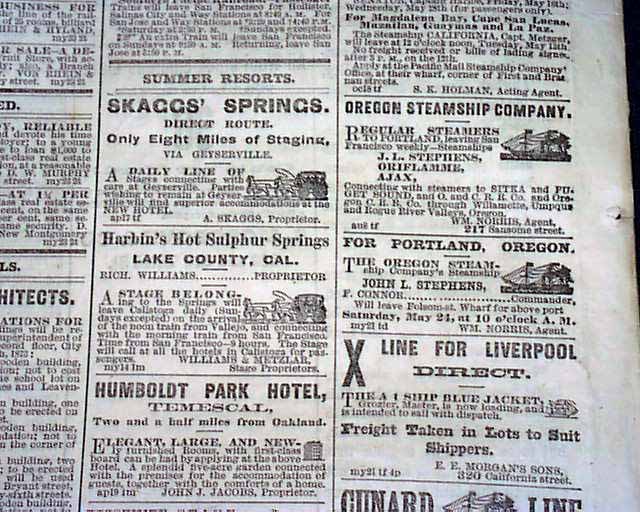 1873 Old West Newspaper From San Francisco CA...... - RareNewspapers.com