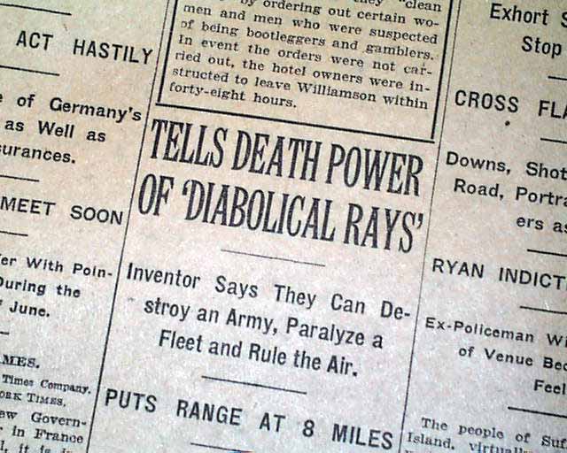 Death Ray invented in 1924 ?..... - RareNewspapers.com