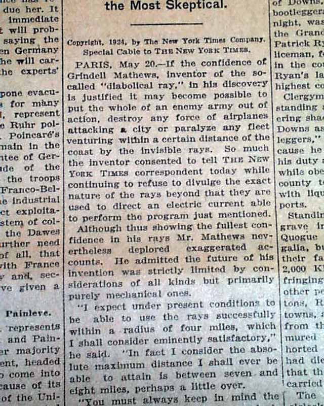 Death Ray invented in 1924 ?..... - RareNewspapers.com