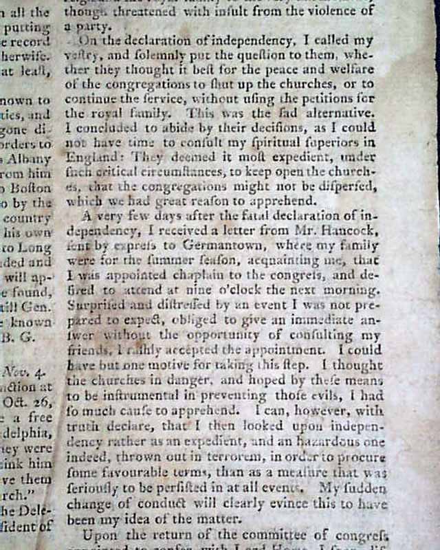 Historic letter of America's first Congressional chaplain to Washington ...