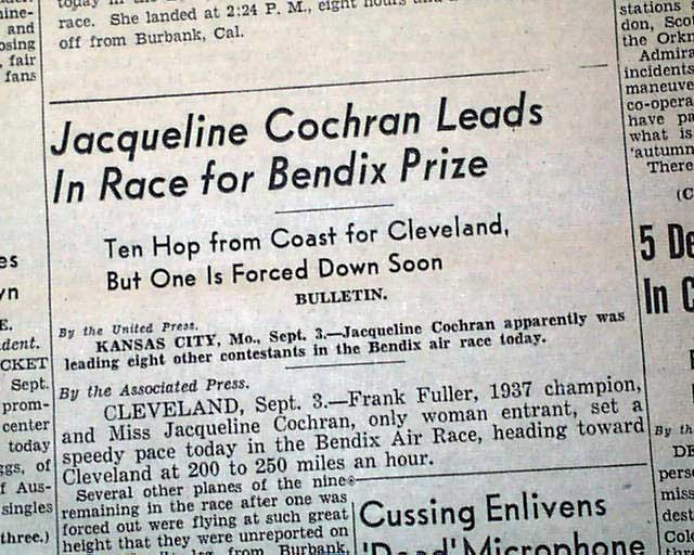 Jacqueline Cochran winning 1938 Bendix Trophy... - RareNewspapers.com