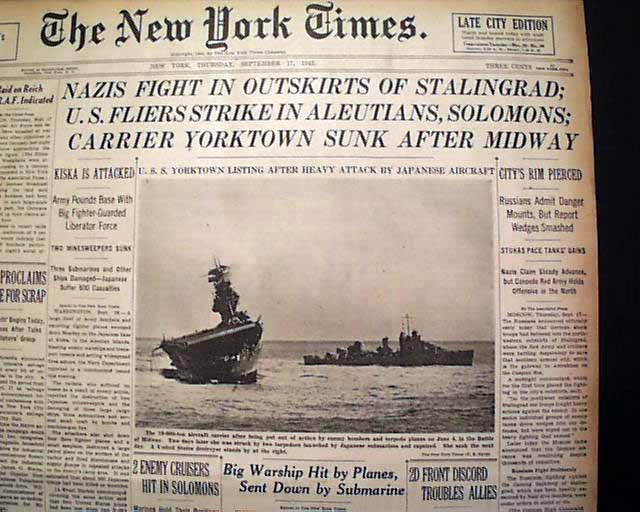 USS Yorktown Midway sinking.... - RareNewspapers.com