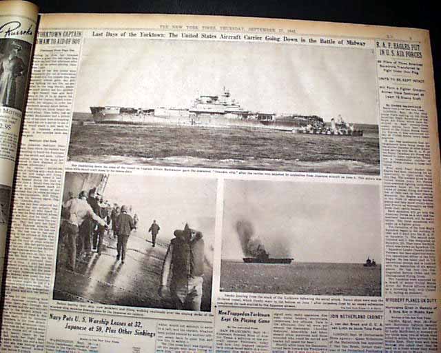 USS Yorktown Midway sinking.... - RareNewspapers.com