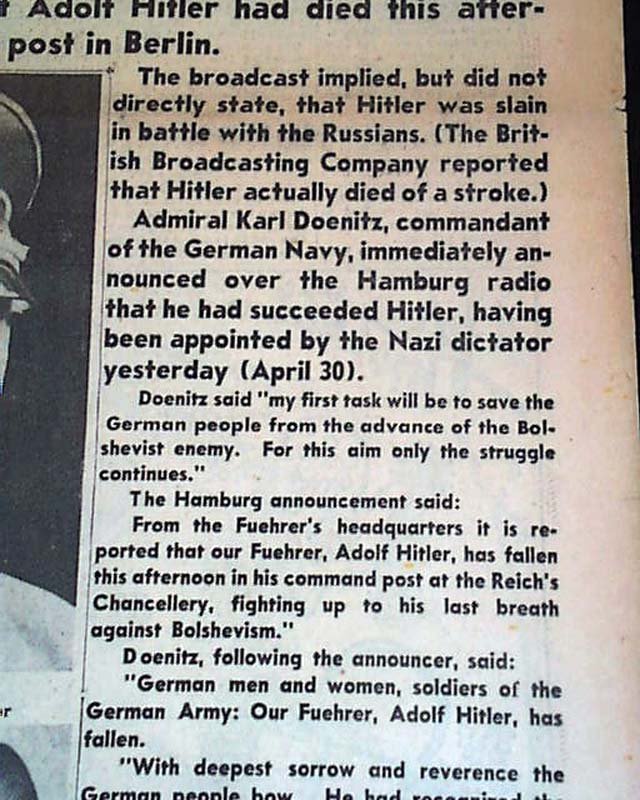 Death of Adolph Hitler... - RareNewspapers.com