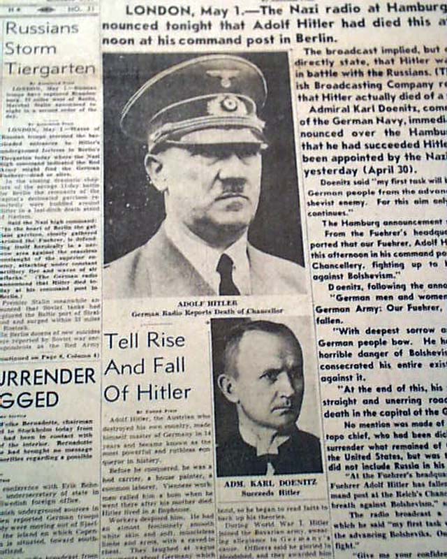 Death of Adolph Hitler... - RareNewspapers.com