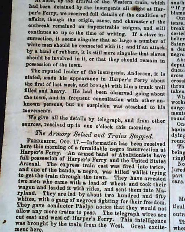 Early report on John Brown's raid upon Harper's Ferry ...