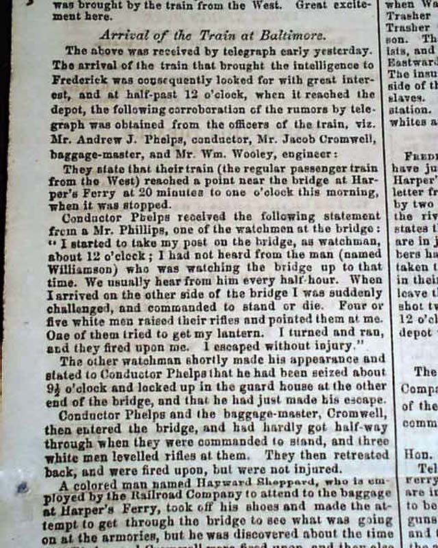 Early report on John Brown's raid upon Harper's Ferry ...