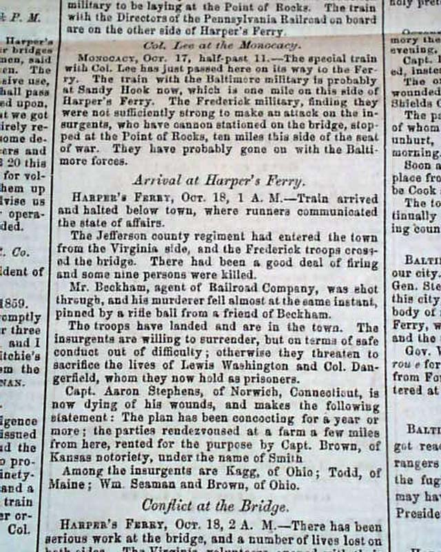 Early report on John Brown's raid upon Harper's Ferry ...