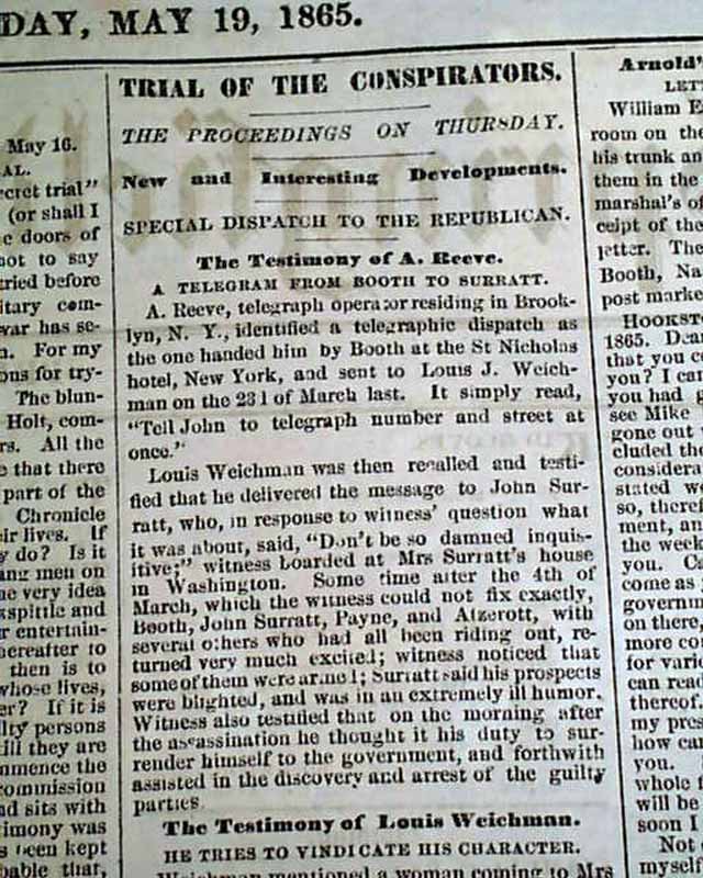 Trial of the Lincoln assassination conspirators... - RareNewspapers.com
