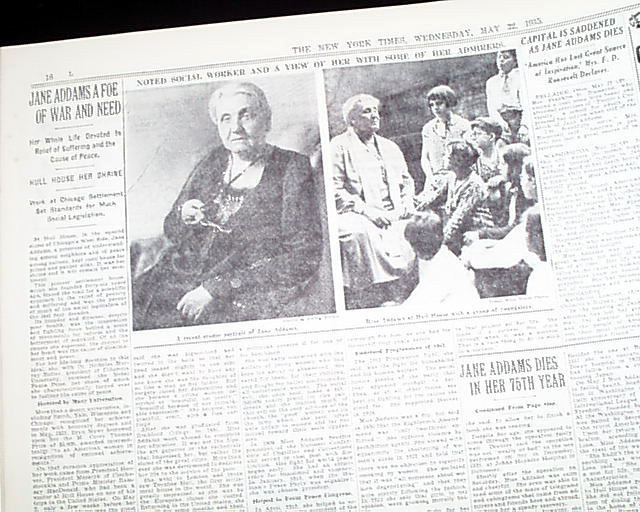 Jane Addams death in 1935.... - RareNewspapers.com