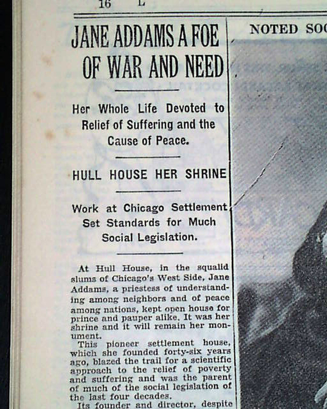 Jane Addams death in 1935.... - RareNewspapers.com