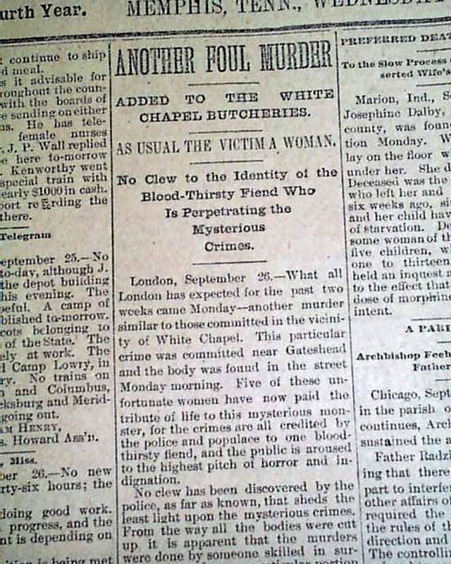 Jack the Ripper report on the front page of an American newspaper ...