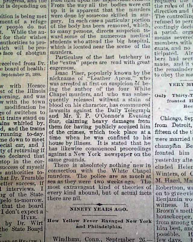 Jack the Ripper report on the front page of an American newspaper ...