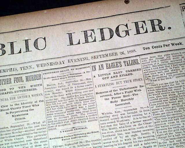 Jack the Ripper report on the front page of an American newspaper ...