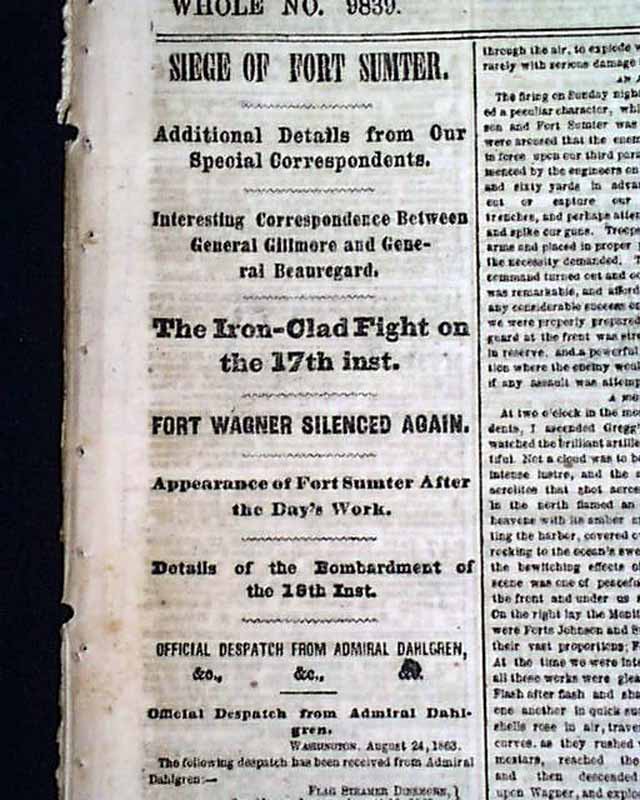 1863 Fort Sumter Charleston SC... - RareNewspapers.com