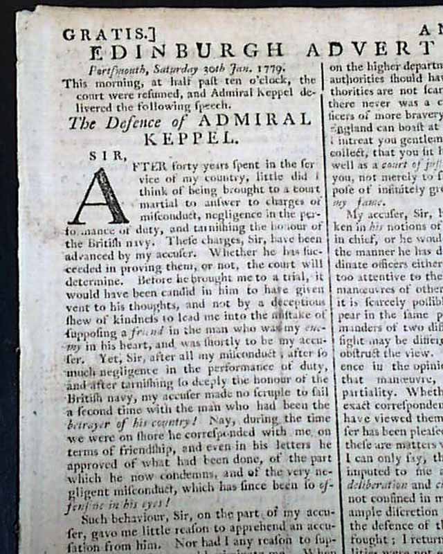 Rare "Extraordinary" issue on the trial of Admiral Keppel ...