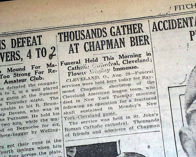 Ray Chapman skull fractured death... - RareNewspapers.com