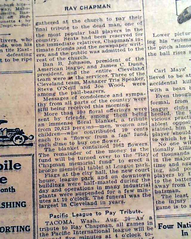 Ray Chapman skull fractured death... - RareNewspapers.com