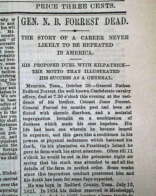 1877 Nathan Bedford forrest death... - RareNewspapers.com