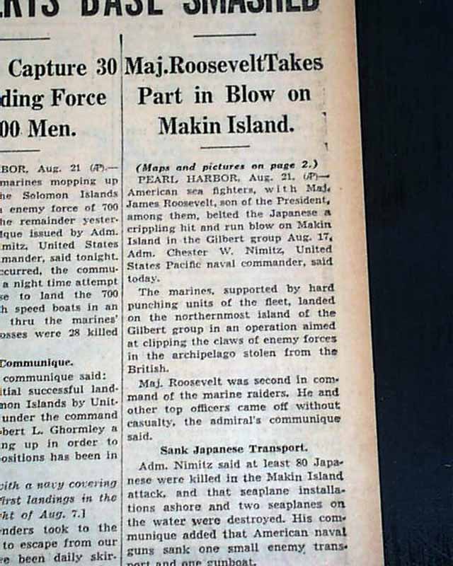 Evans Carlson's raiders attack Makin Island.... - RareNewspapers.com