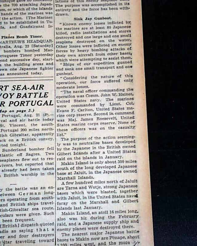 Evans Carlson's raiders attack Makin Island.... - RareNewspapers.com