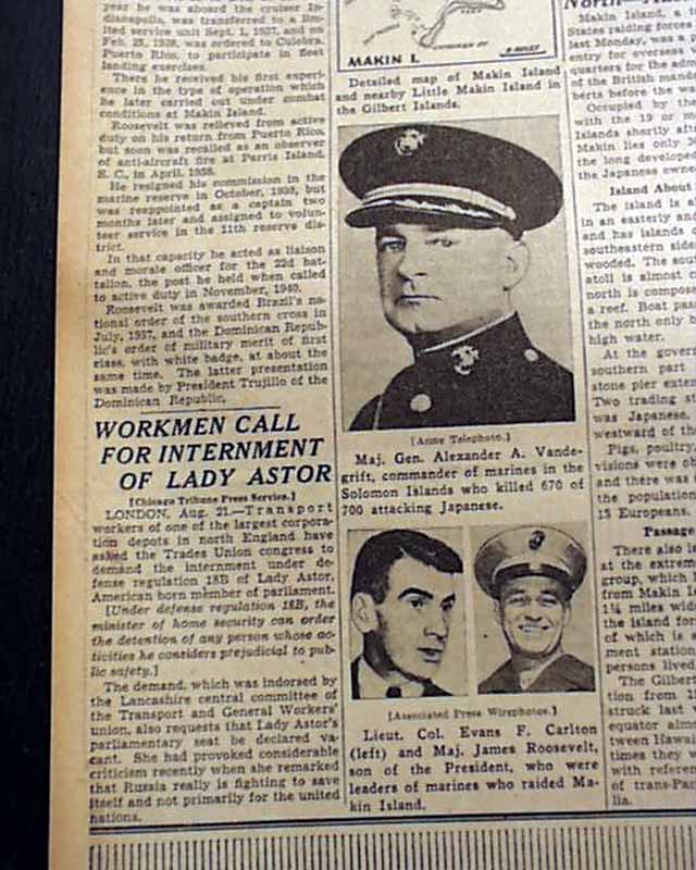 Evans Carlson's raiders attack Makin Island.... - RareNewspapers.com