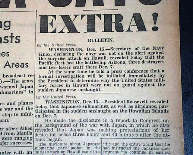 Pearl Harbor attack report... Frank Knox... - RareNewspapers.com