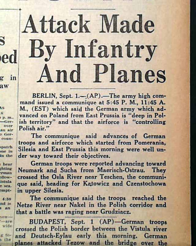 World War II begins.... - RareNewspapers.com