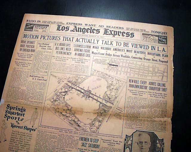 The arrival of 'talkies' reported in a Los Angeles newspaper ...