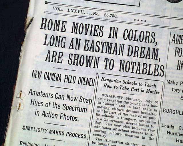 George Eastman demonstrates color home movies... - RareNewspapers.com
