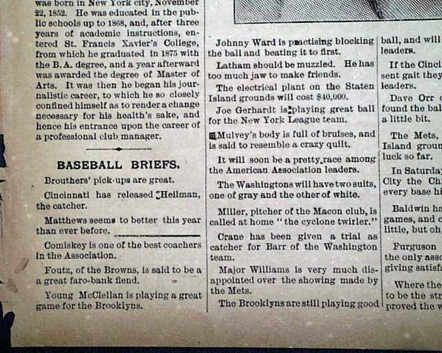 Very rare baseball newspaper from 1886... Portrait of George Taylor ...
