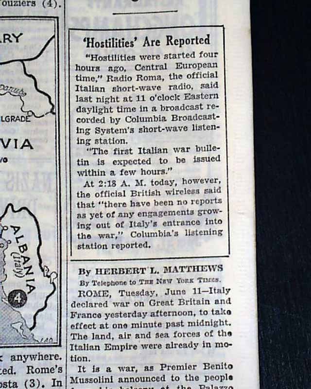 Italy enters World War II.... - RareNewspapers.com