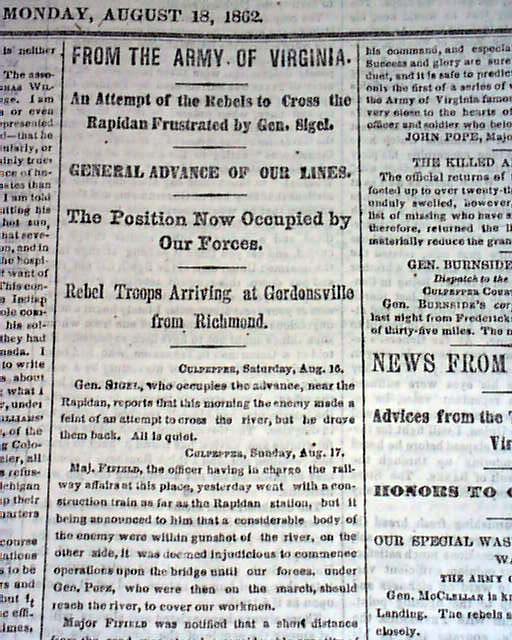 1862 Civil War Newspaper.... - RareNewspapers.com