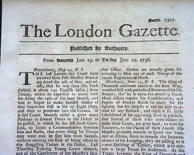 World's Oldest NEWSPAPER 1736 Gazette 270 YEARS OLD... - RareNewspapers.com