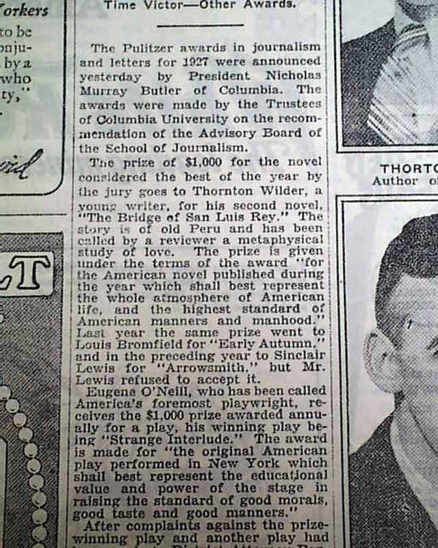 Thornton Wilder wins Pulitzer Prize... - RareNewspapers.com