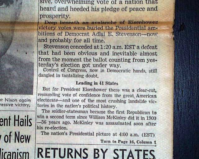 Dwight Eisenhower wins 1956 election..... - RareNewspapers.com